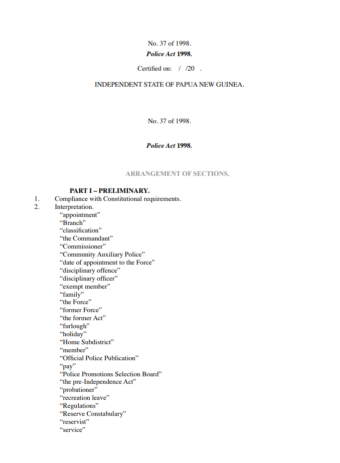 Legislation | Royal Papua New Guinea Constabulary